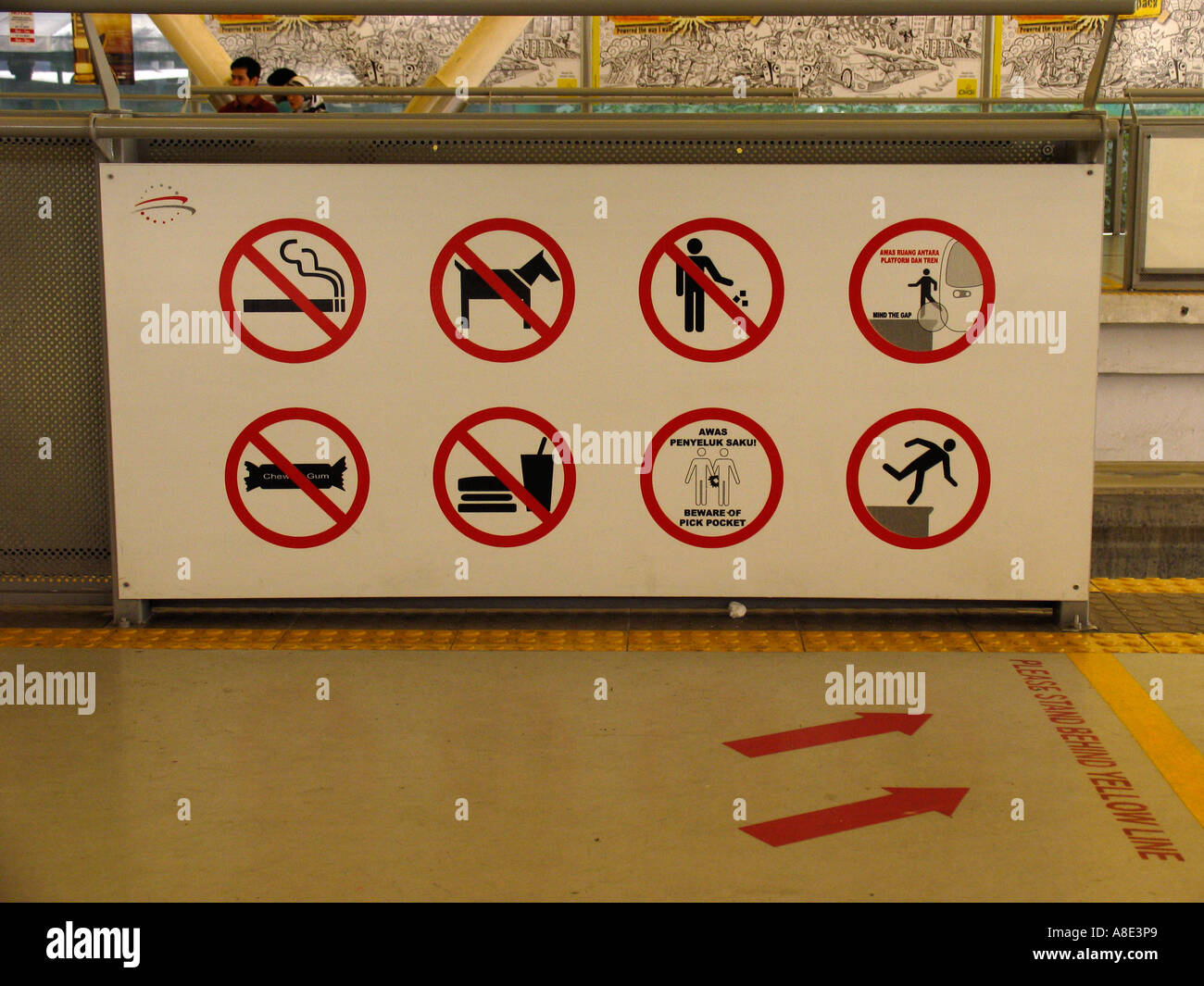 Prohibition signs and symbols in a subway station Stock Photo - Alamy