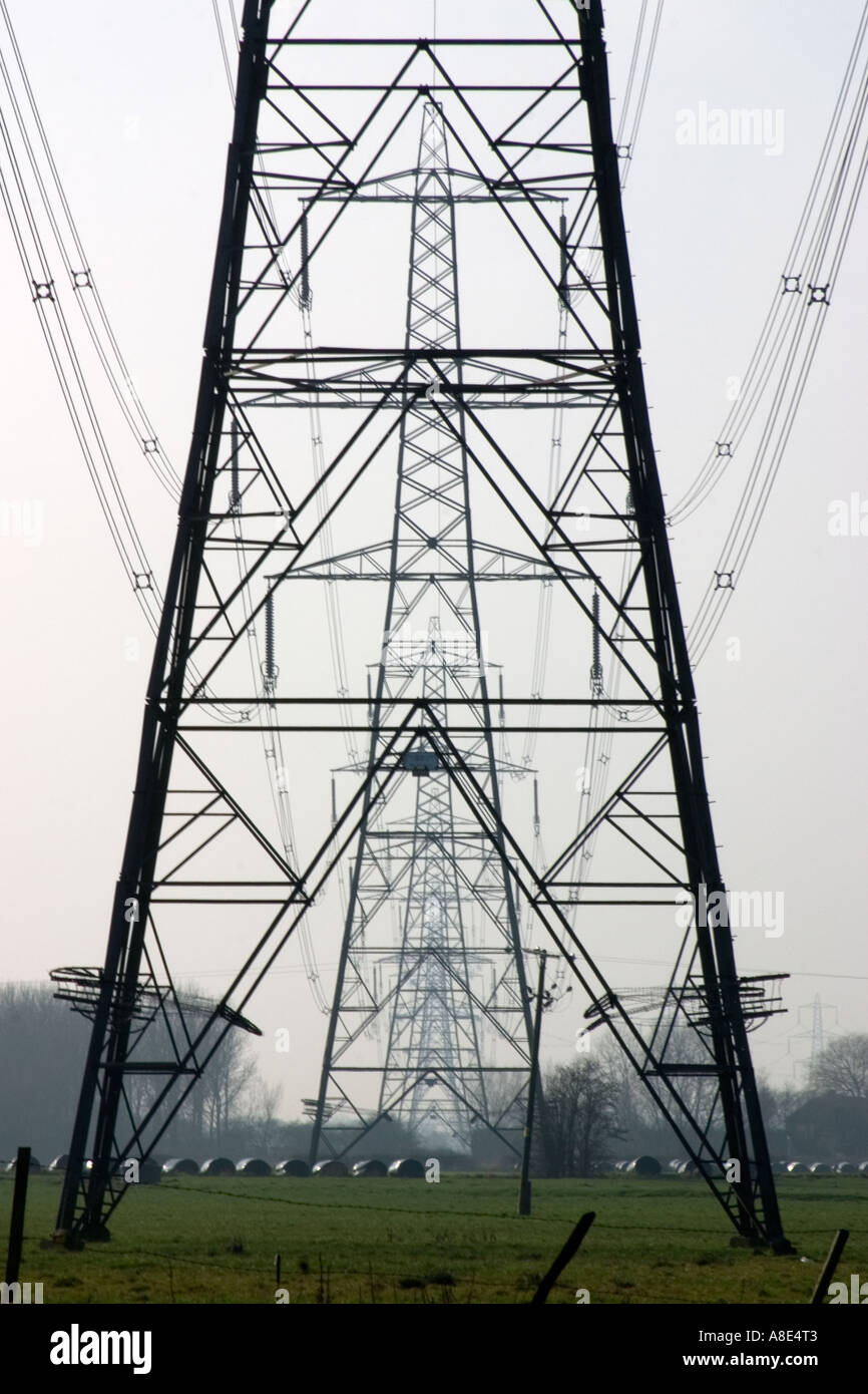 Electricity Pylons receding into the distance Stock Photo - Alamy