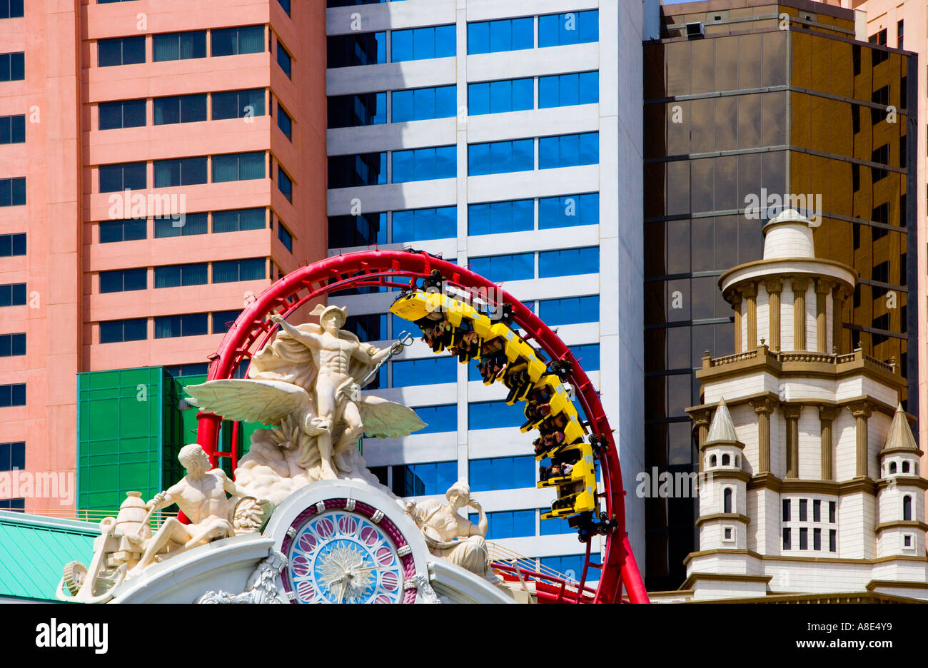 New York, New York complex with looping roller-coaster through the ...