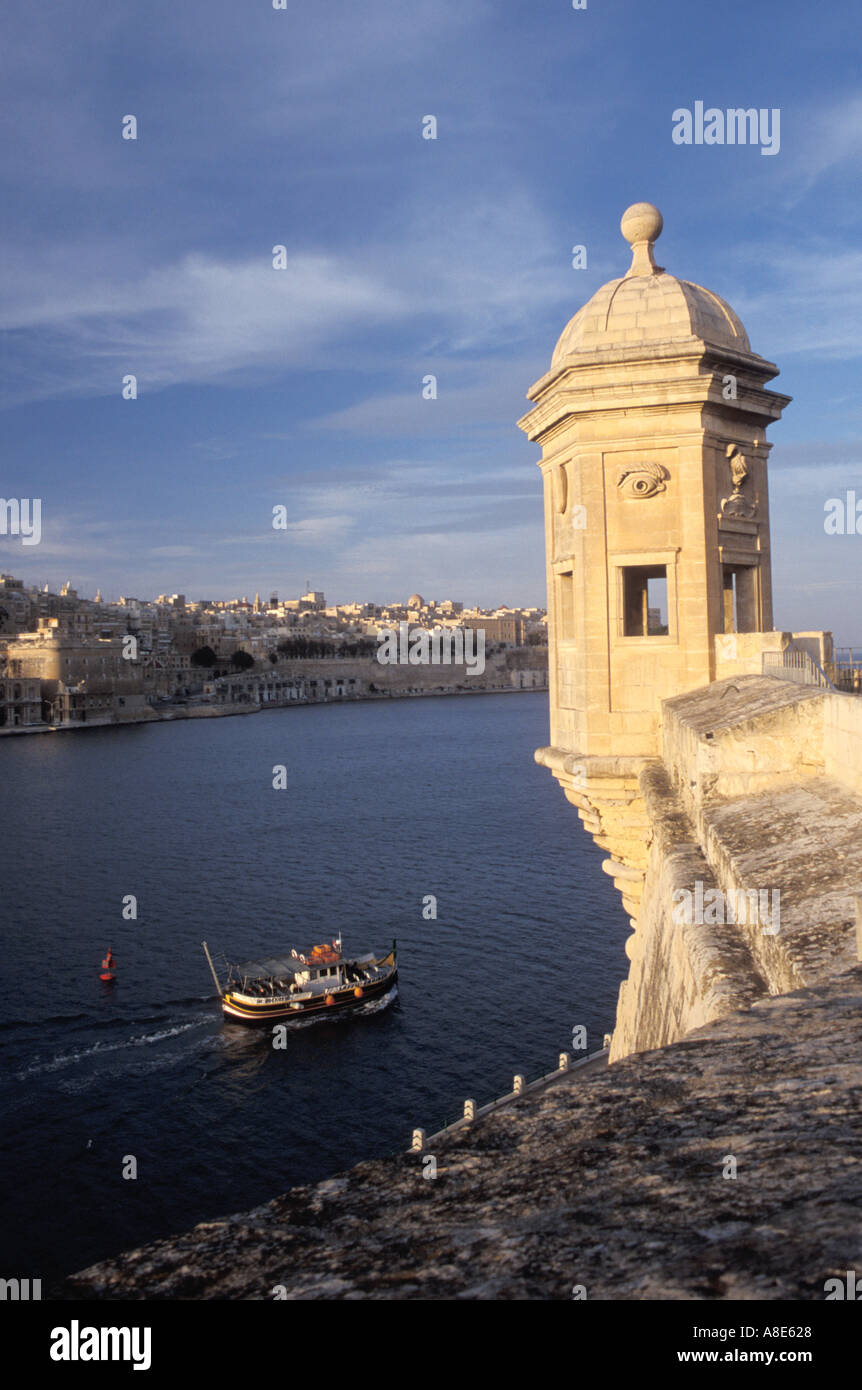 Watchtower at Senglea, Malta. The eye and ear sculptural reliefs are ...