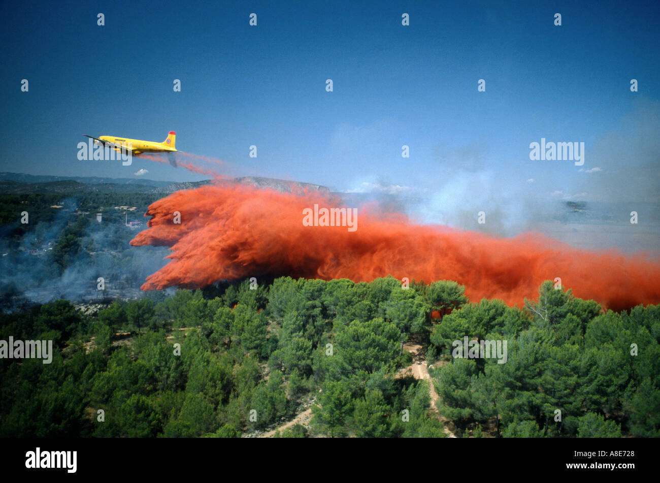 Aerial view of a Douglas DC-6B firefighting water bomber airplane ...
