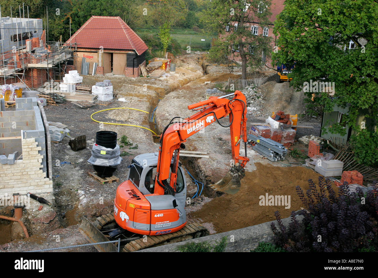 Digging the service trench for a new housing development Stock Photo ...