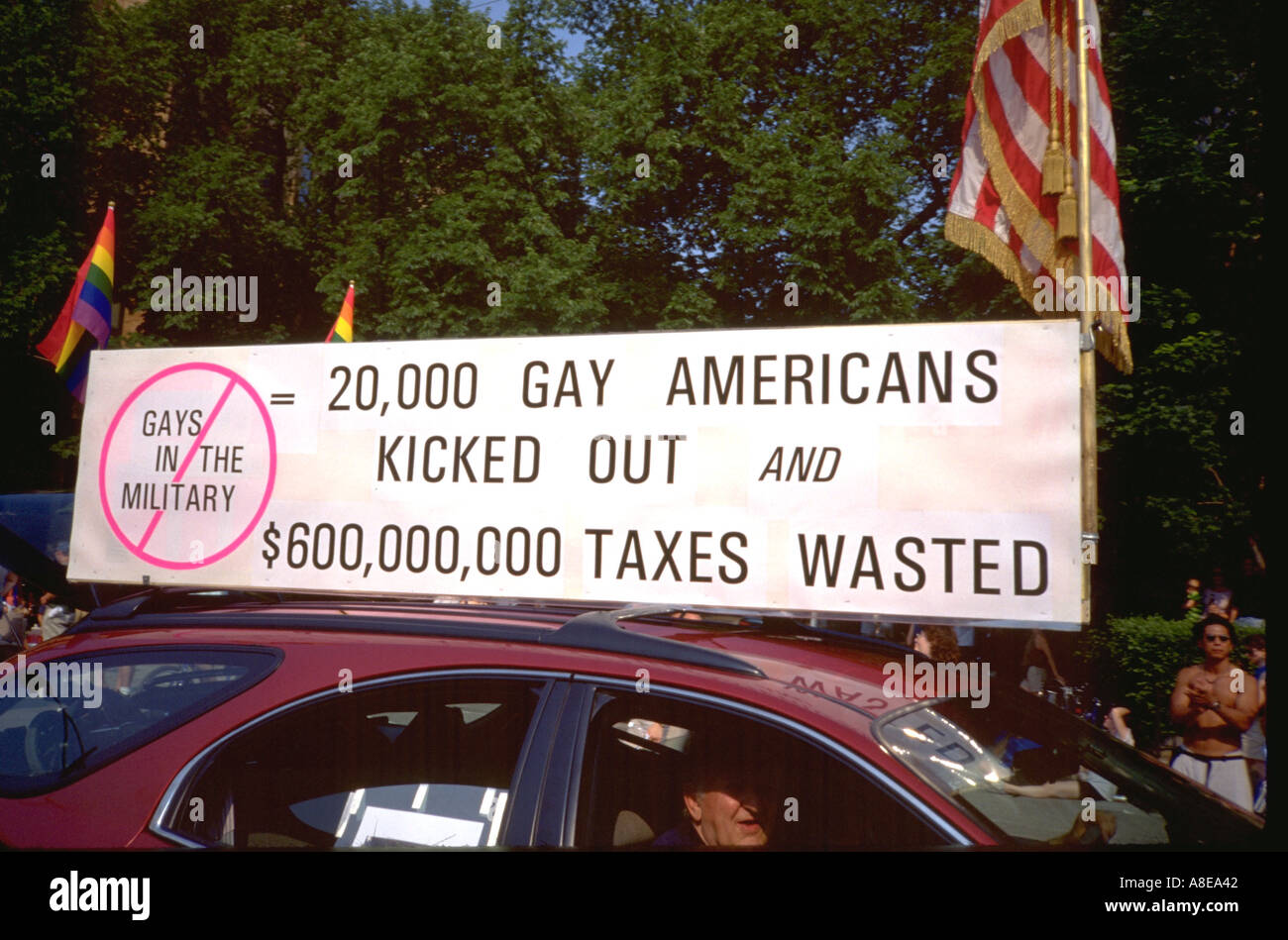 Military protocol protest sign at the pride parade. Chicago Illinois ...