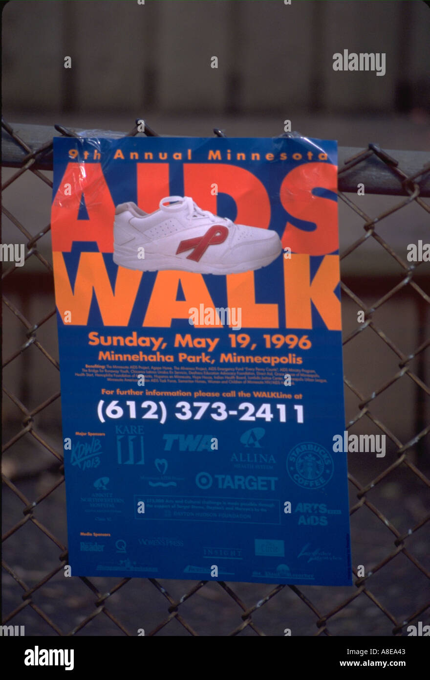 Sign advertising the Minnesota AIDS Walk. Minneapolis Minnesota USA ...