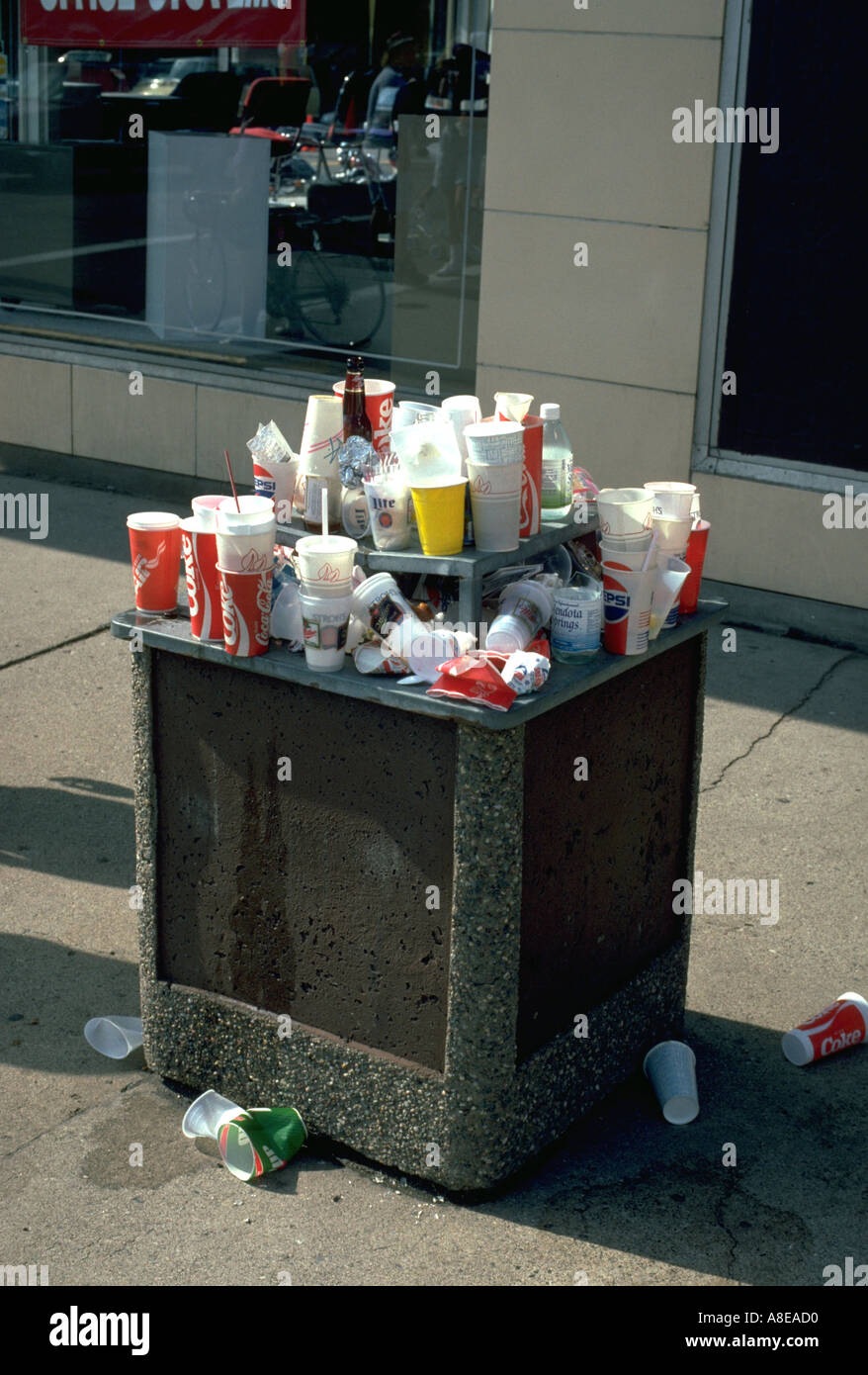 Full trash can at Grand Old Day celebration. St Paul Minnesota USA ...