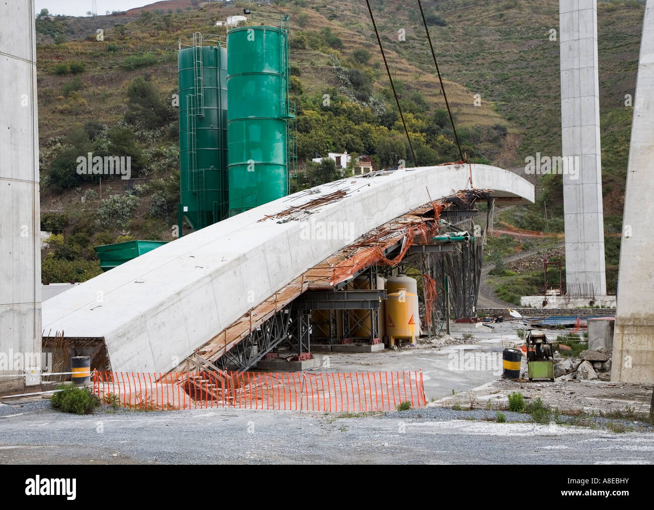 Collapsed bridge during construction on Autovia del Mediterraneo ...