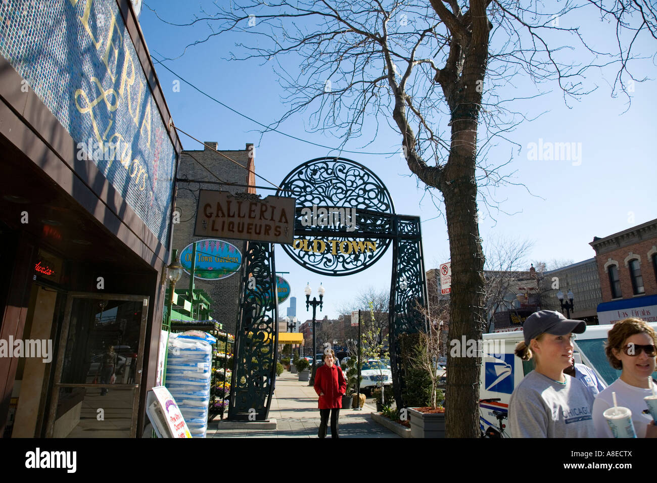 CHICAGO Illinois Old Town sign over sidewalk in neighborhood circular ...