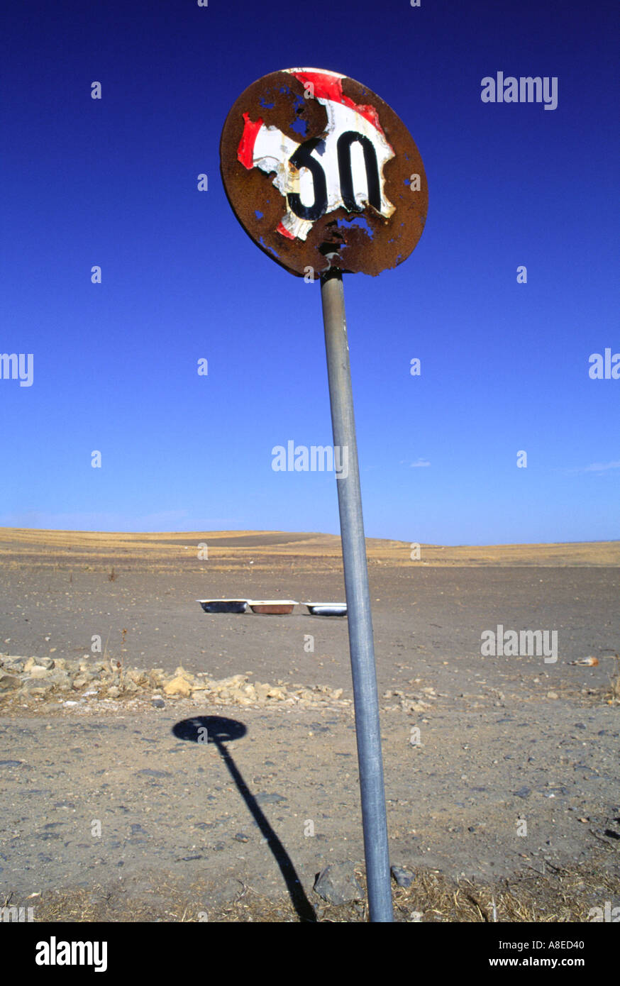 Road limit speed sign in a desert Stock Photo - Alamy