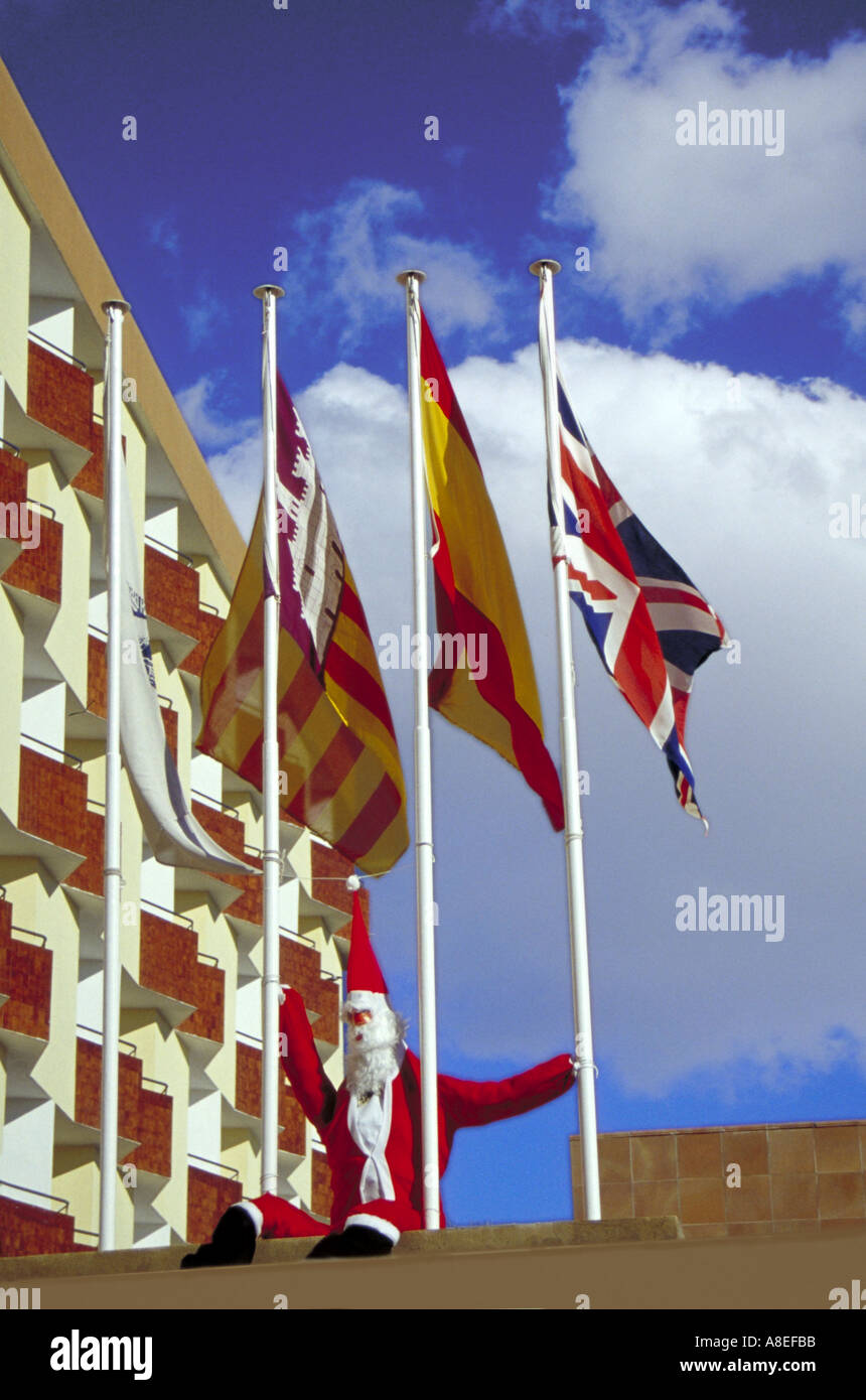 Rooftop Santa and Flags Majorca Stock Photo - Alamy