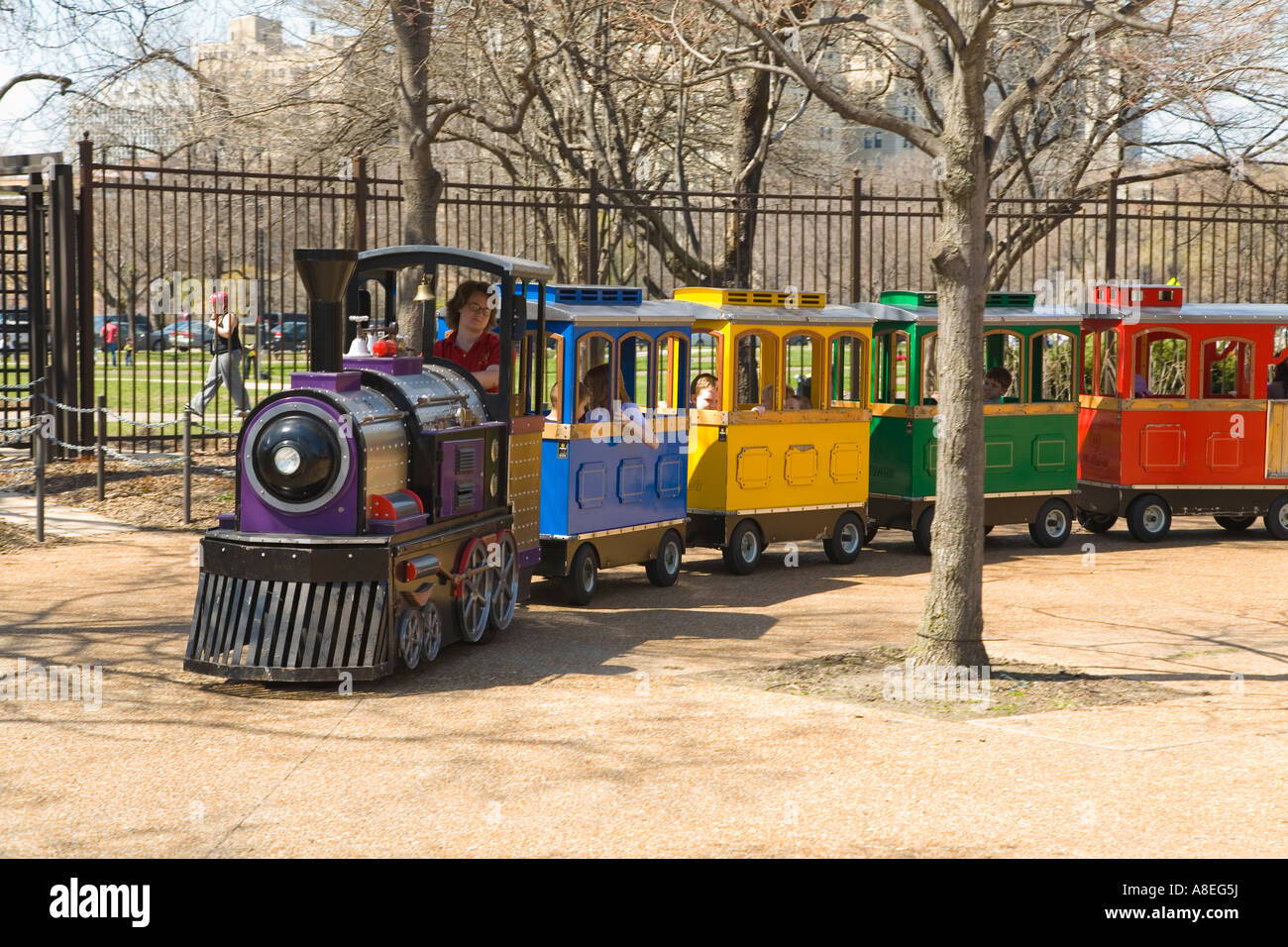 CHICAGO Illinois Young children ride train at Lincoln Park Zoo young ...