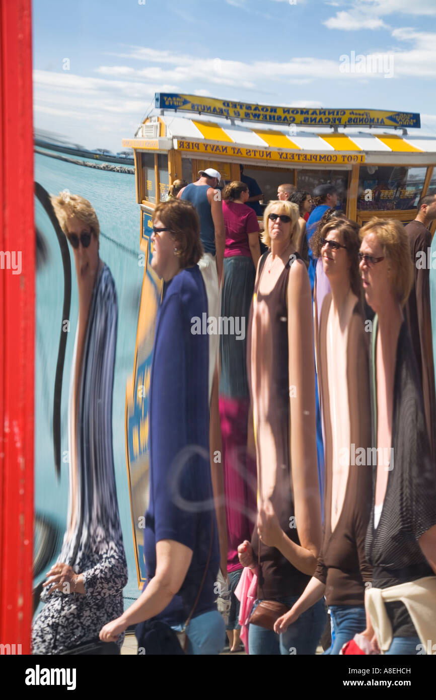 CHICAGO Illinois Reflections of women in fun house mirror at Navy Pier ...