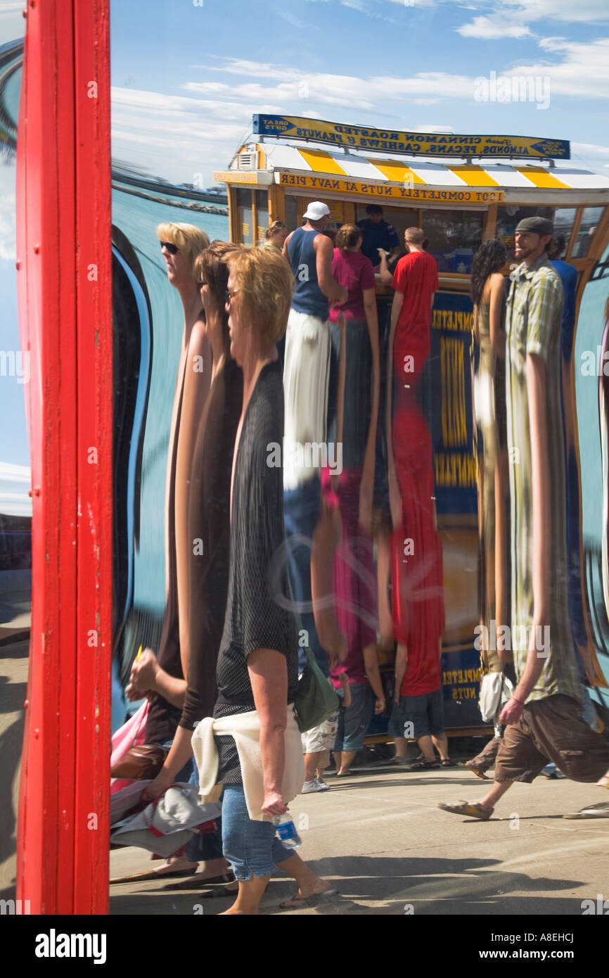 CHICAGO Illinois Reflections of people in fun house mirrors at Navy ...
