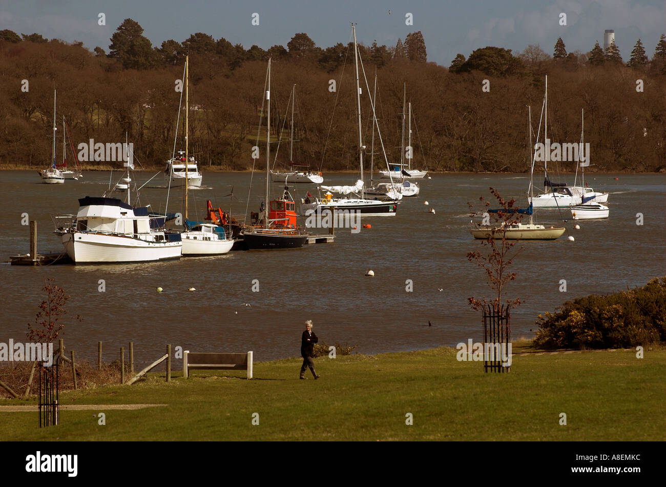 Boating scene on the Beaulieu River near Bucklers Hard, Hampshire ...