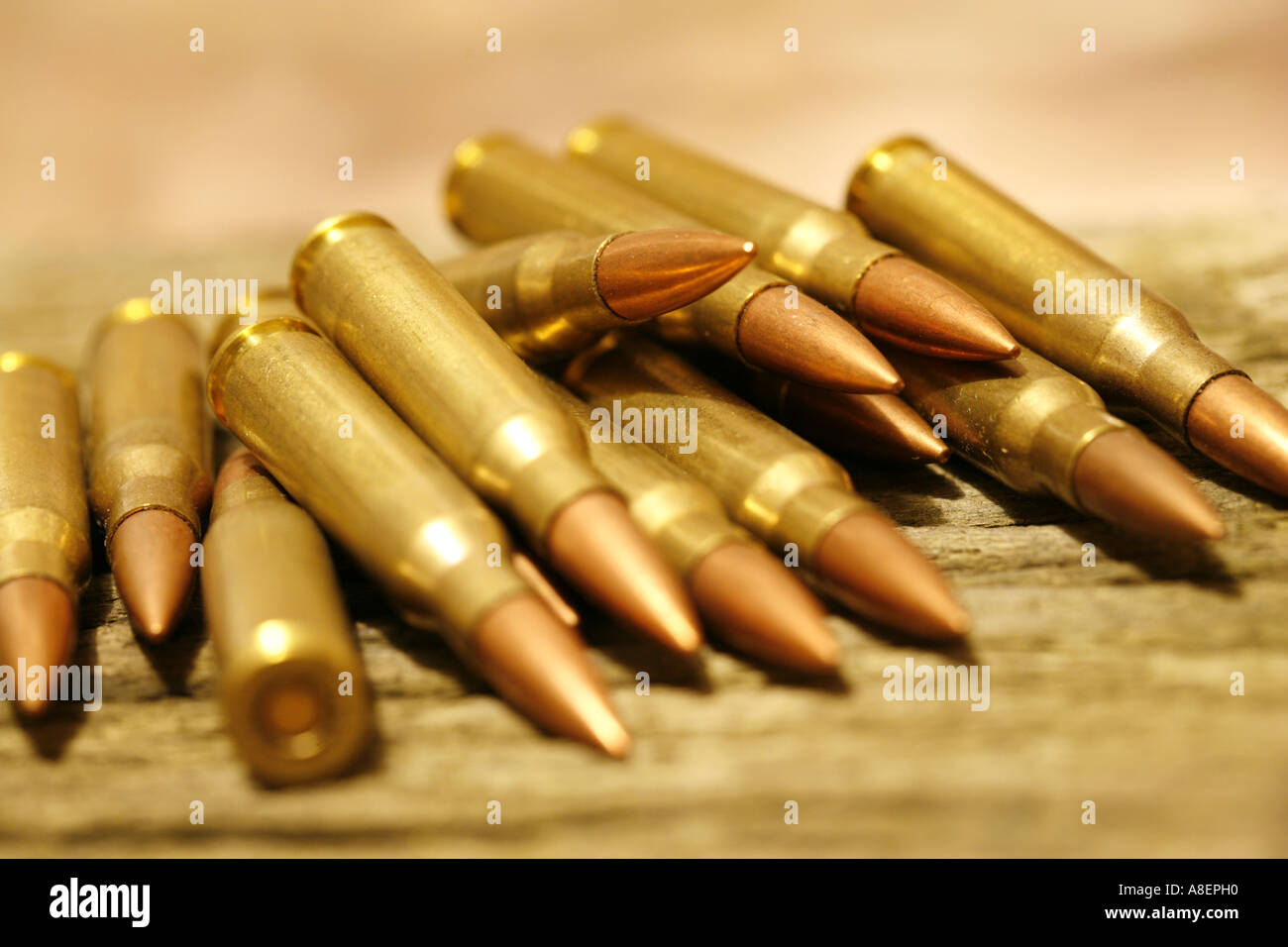 a pile of live ammunition 308 762 rifle cartridge bullets live rounds ...