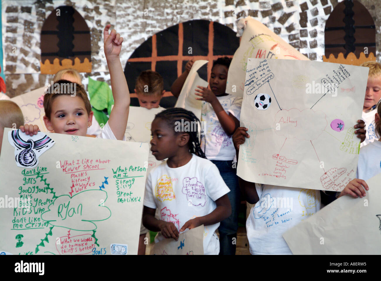 SCHOOL KIDS DURING ASSEMBLY SHOWING THEIR WORK FEBRUARY 2006 Stock ...