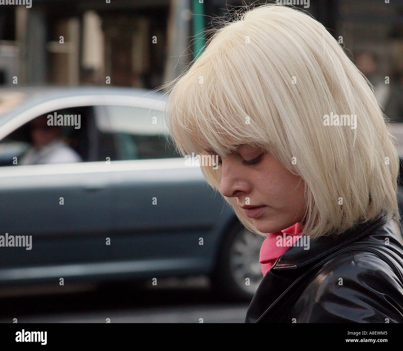 French girl on street. Paris.Never alone, Paris Stock Photo - Alamy
