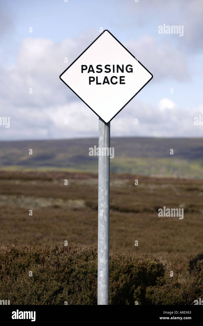 A vehicle passing place sign high on the North Yorkshire Moors England ...