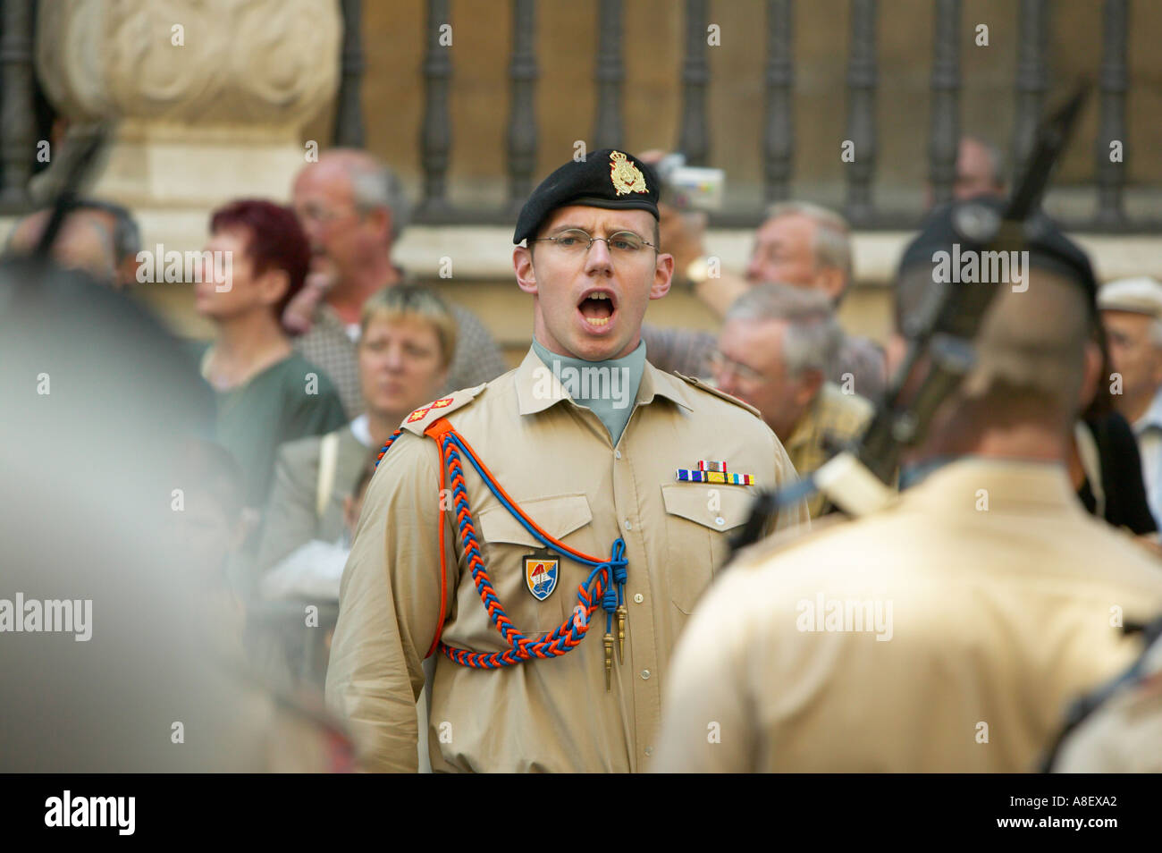 Luxembourg City. Officer giving orders to soldiers on parade Stock ...