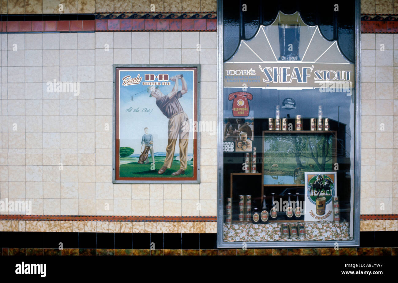 Display in a pub window advertising 'Tooths' Sheaf Stout, Sydney ...