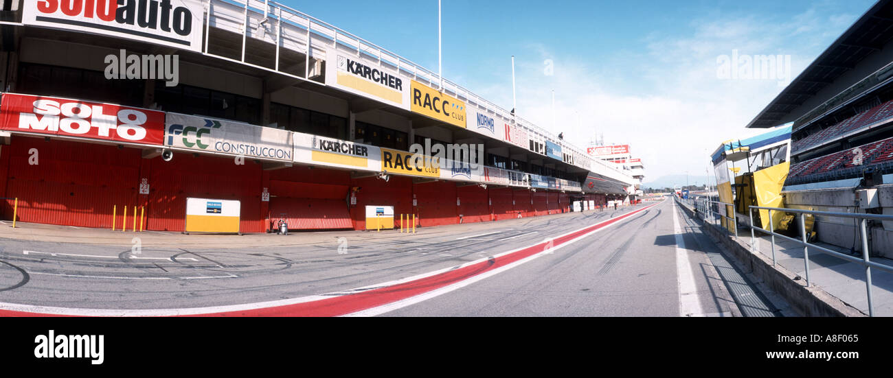 Panoramic view of the racing track and pit lane at Circuit de Catalunya ...