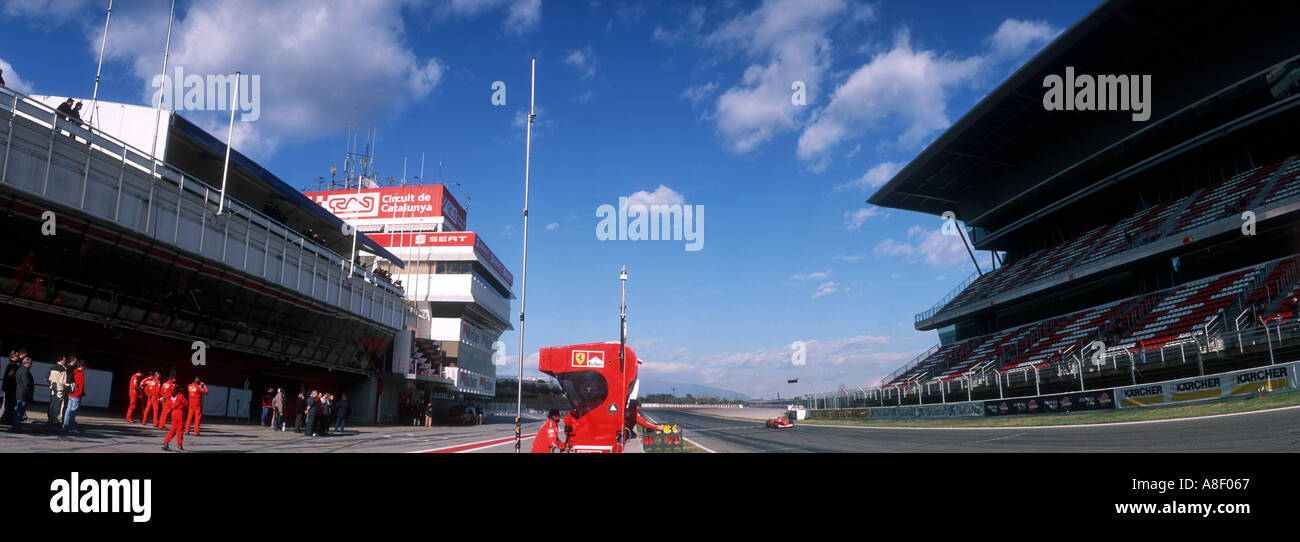 Panoramic view of the racing track and pit lane at Circuit de Catalunya ...