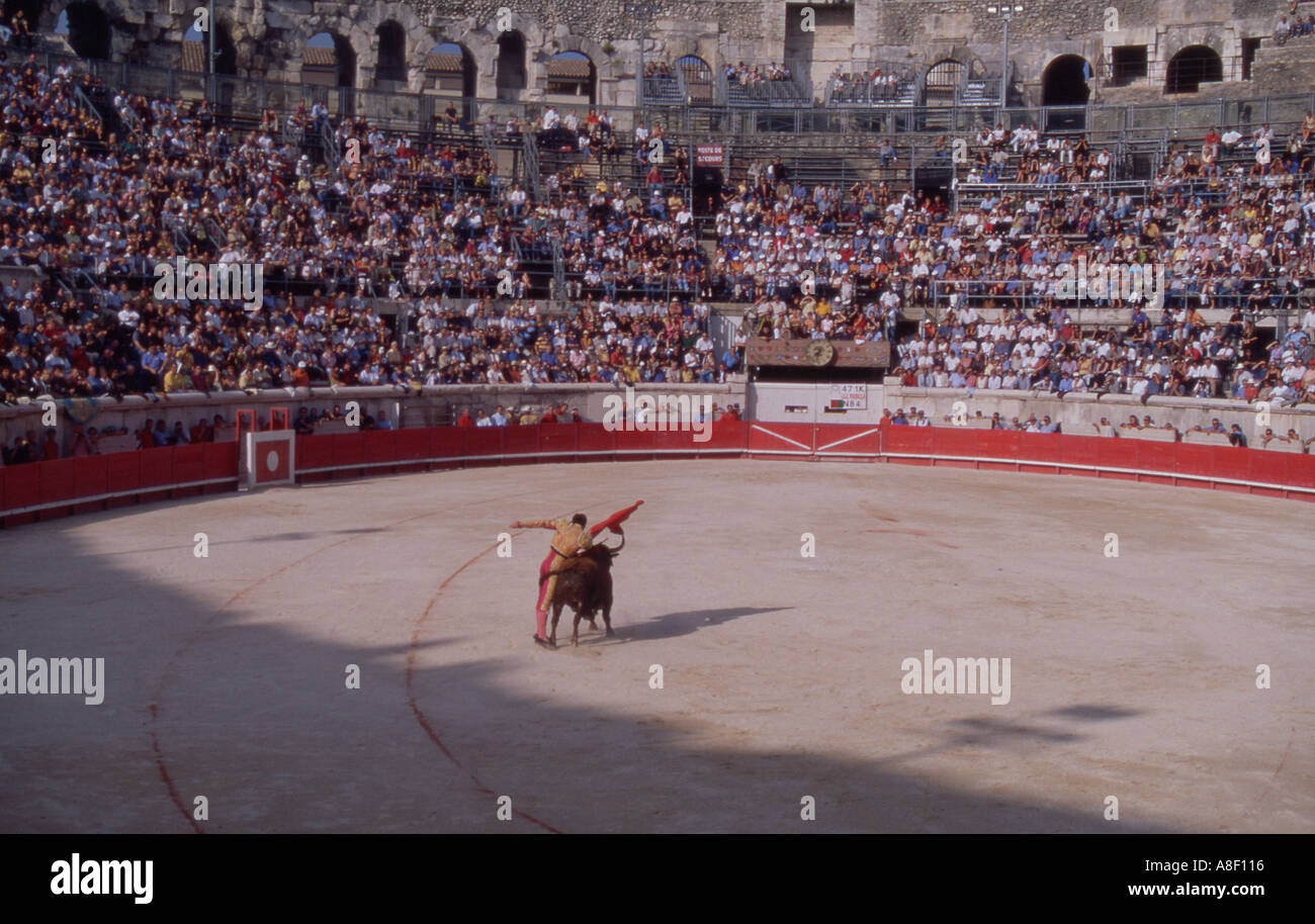 France Bullfight in the ancient Roman colosseum of Nimes Stock Photo ...