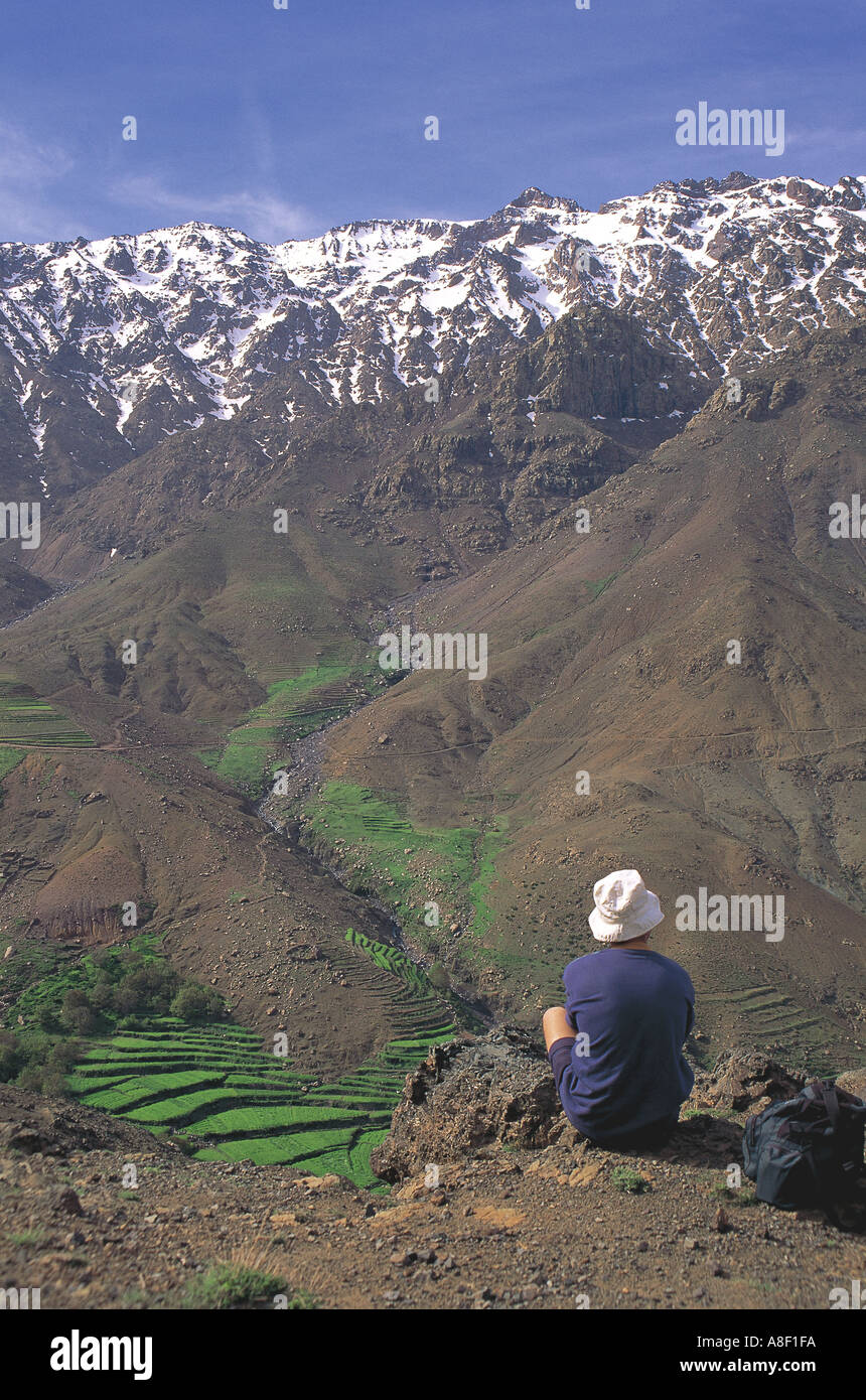 MOROCCO HIGH ATLAS MOUNTAINS 1996 A WALKER RESTS AND STUDIES THE VIEW ...