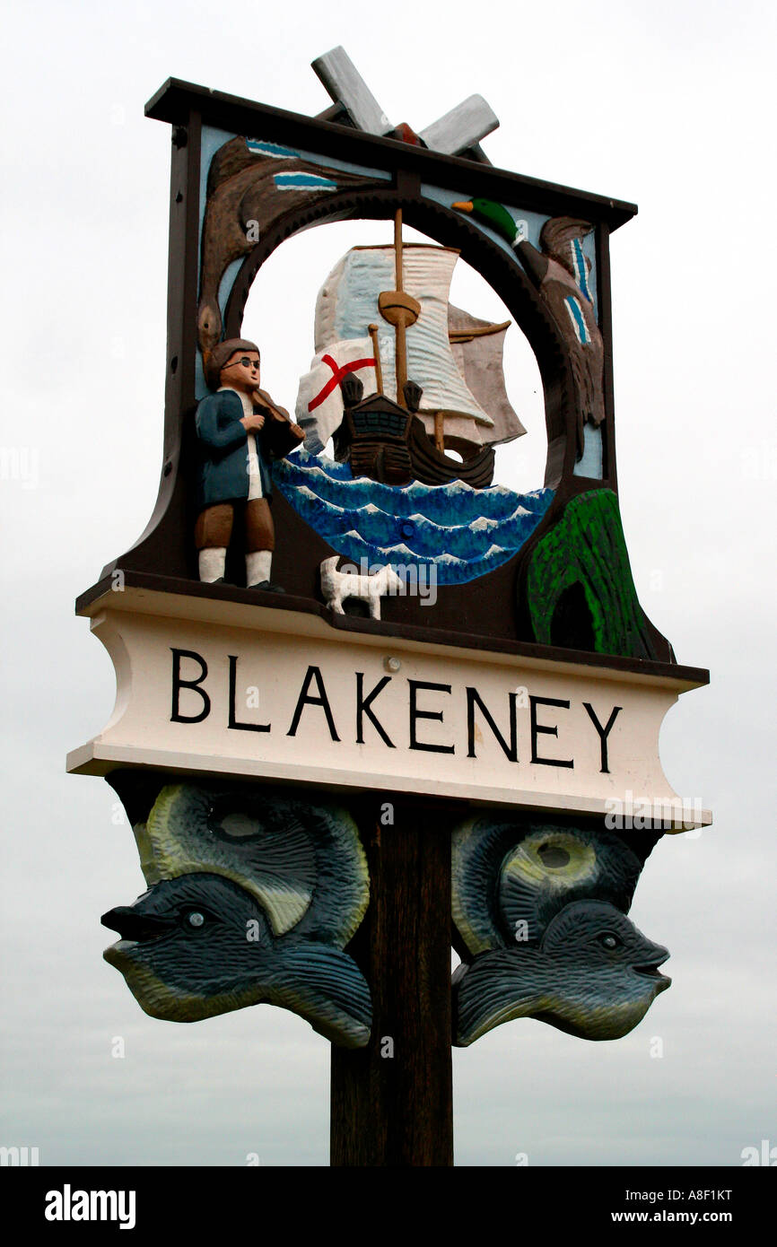 The village sign at Blakeney Norfolk UK Stock Photo - Alamy