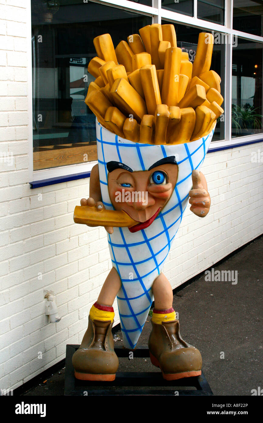 A chip shop sign on the promenade at Lowestoft Suffolk UK Stock Photo ...