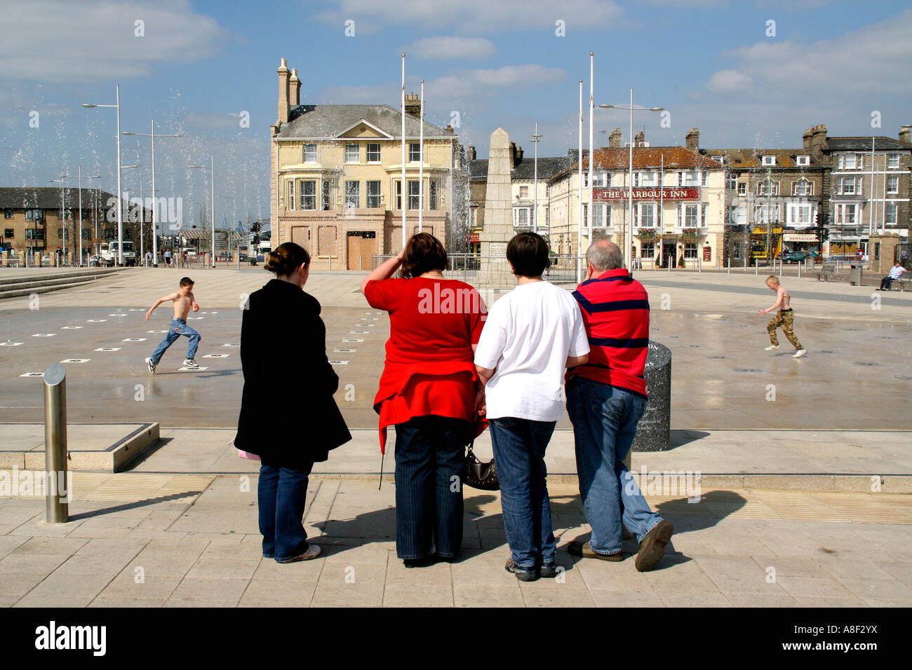 A family on the newly developed promenade at Lowestoft Suffolk UK Stock ...