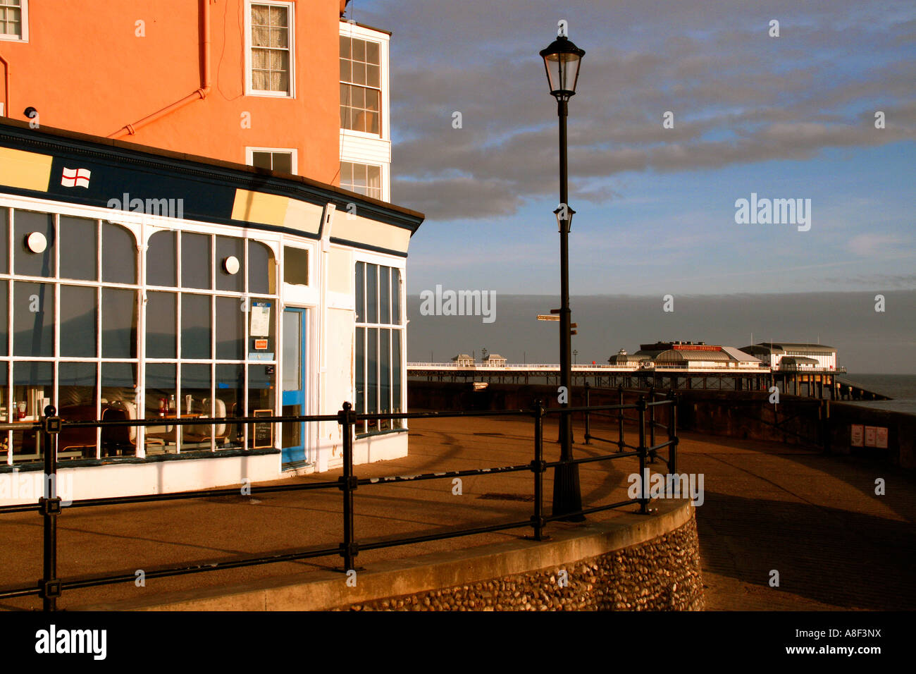 The exterior of a seafront cafe on the promenade at Cromer Norfolk UK ...