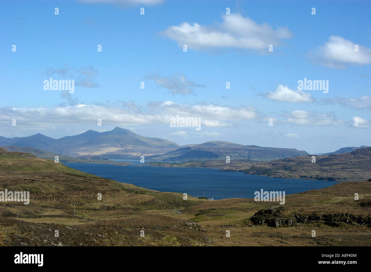 View of Loch Tuath on the Isle of Mull and the 966 meters high Ben Mor ...