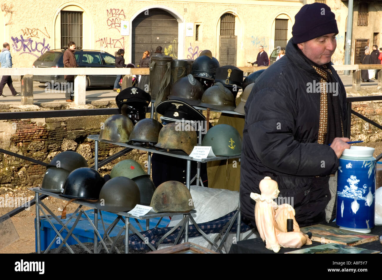 antiques fair helmets second war world - milan - italy Stock Photo - Alamy
