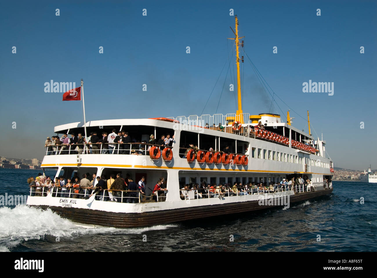 Ferry boat on the Golden Horn crossing the Bosphorus to the Asian side ...