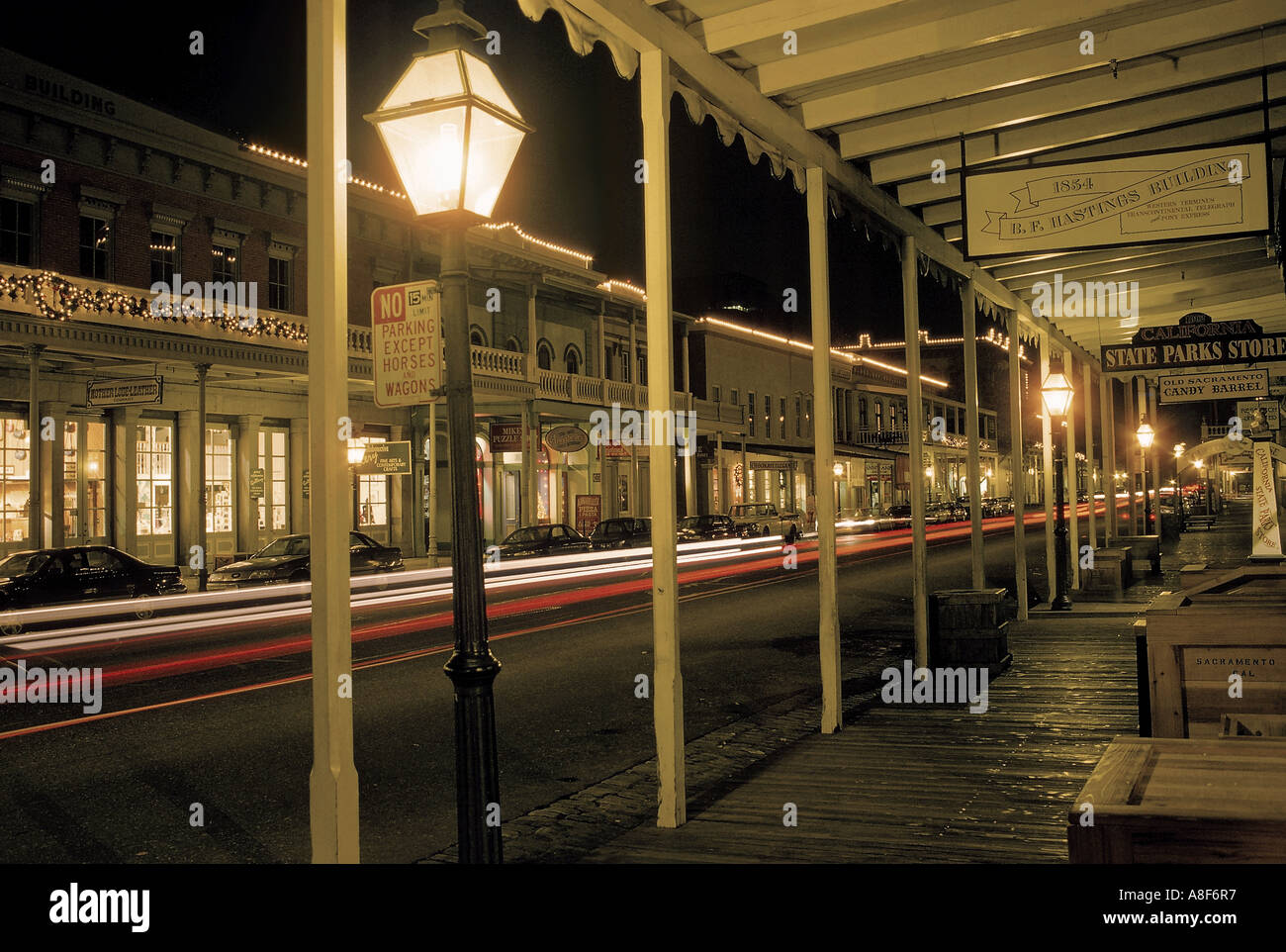 Old Sacramento street at night Stock Photo - Alamy