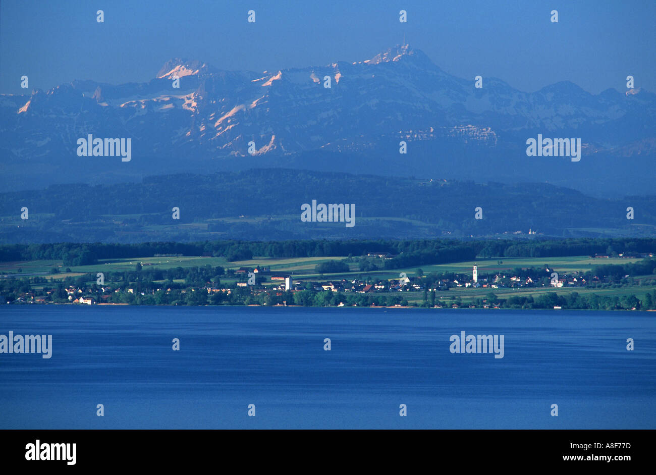 Lake Constance (Bodensee) and Swiss Alps with Saentis mountain ...