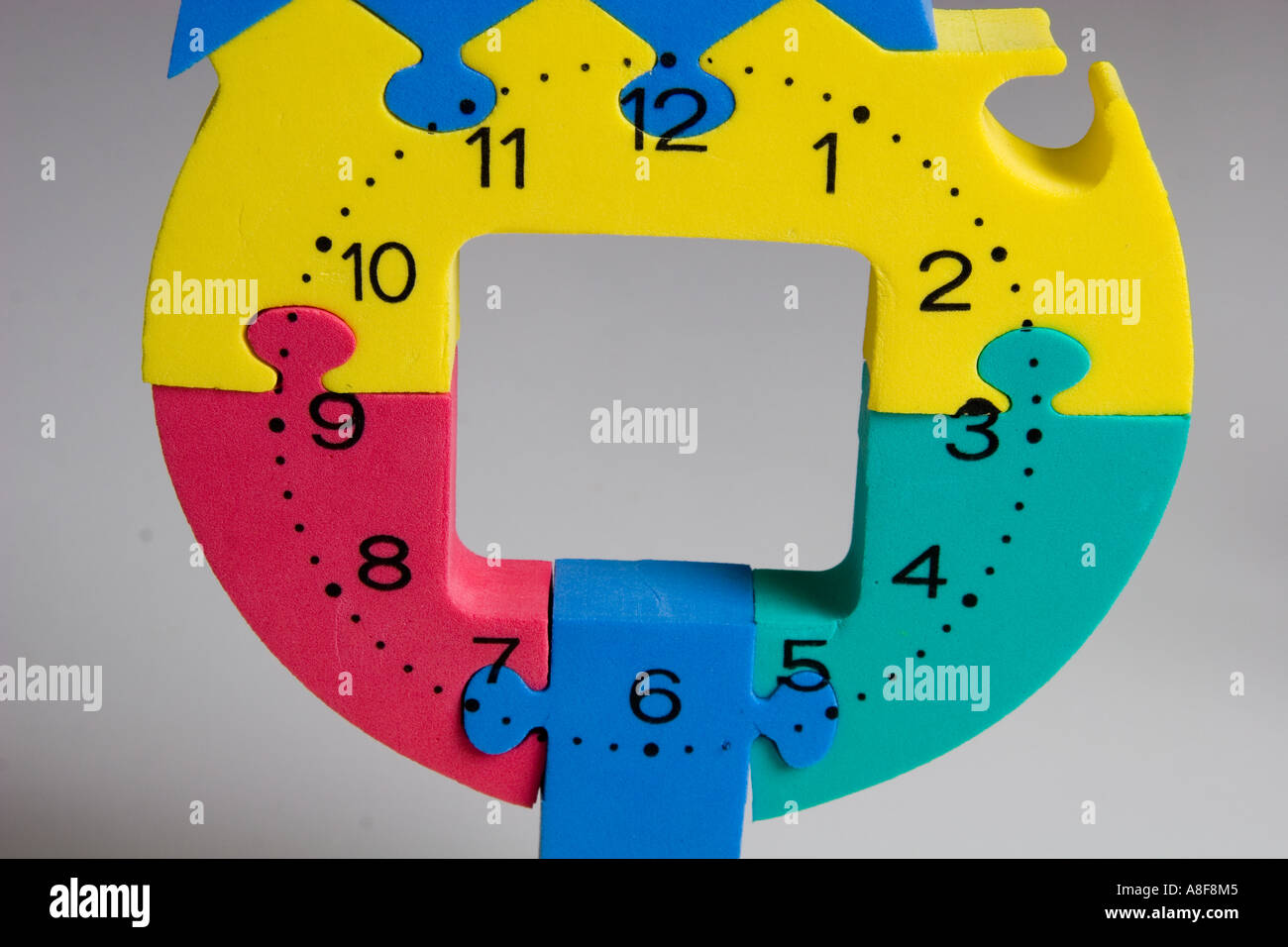 toy, puzzle, clock, numbers, plastic, fake, colors, red, yellow, green ...