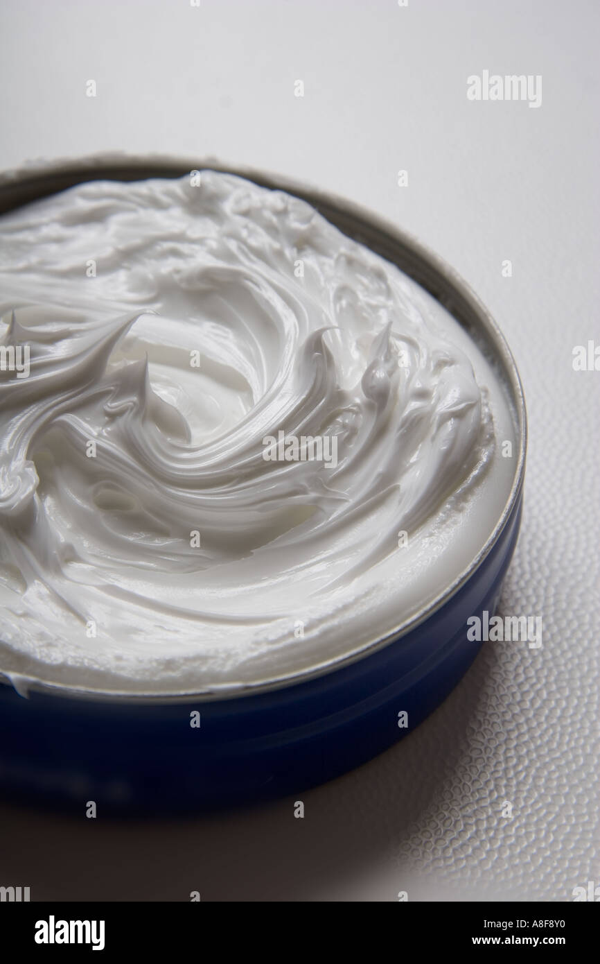 body cream, jar, blue, white, close up, white background, moisturizer ...