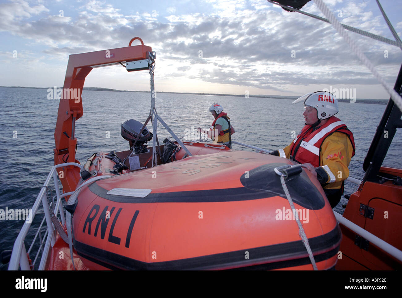 An RNLI Y boat is launched from the lifeboat Earnest and Mabel based in ...