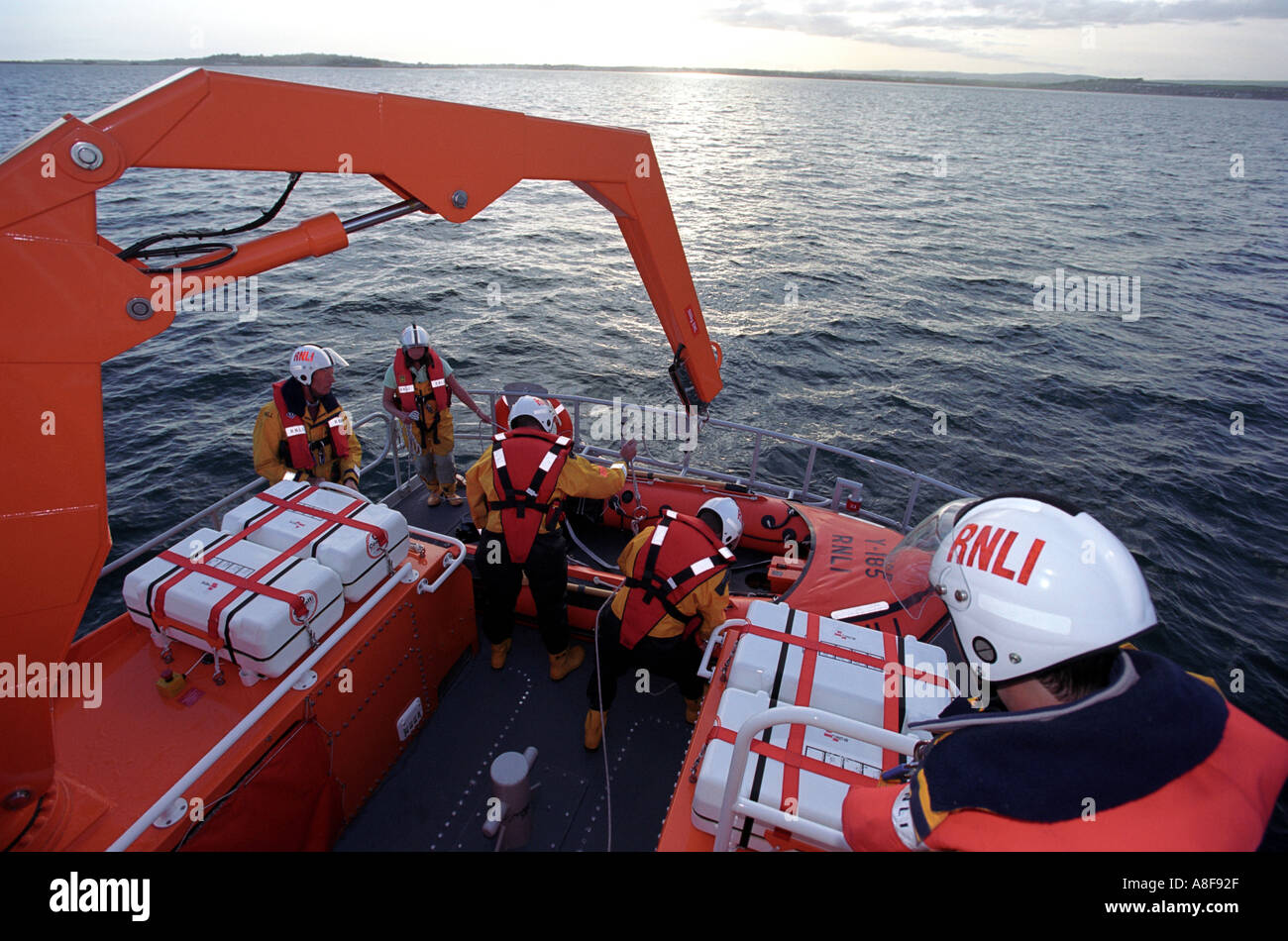 An RNLI Y boat is launched from the lifeboat Earnest and Mabel based in ...