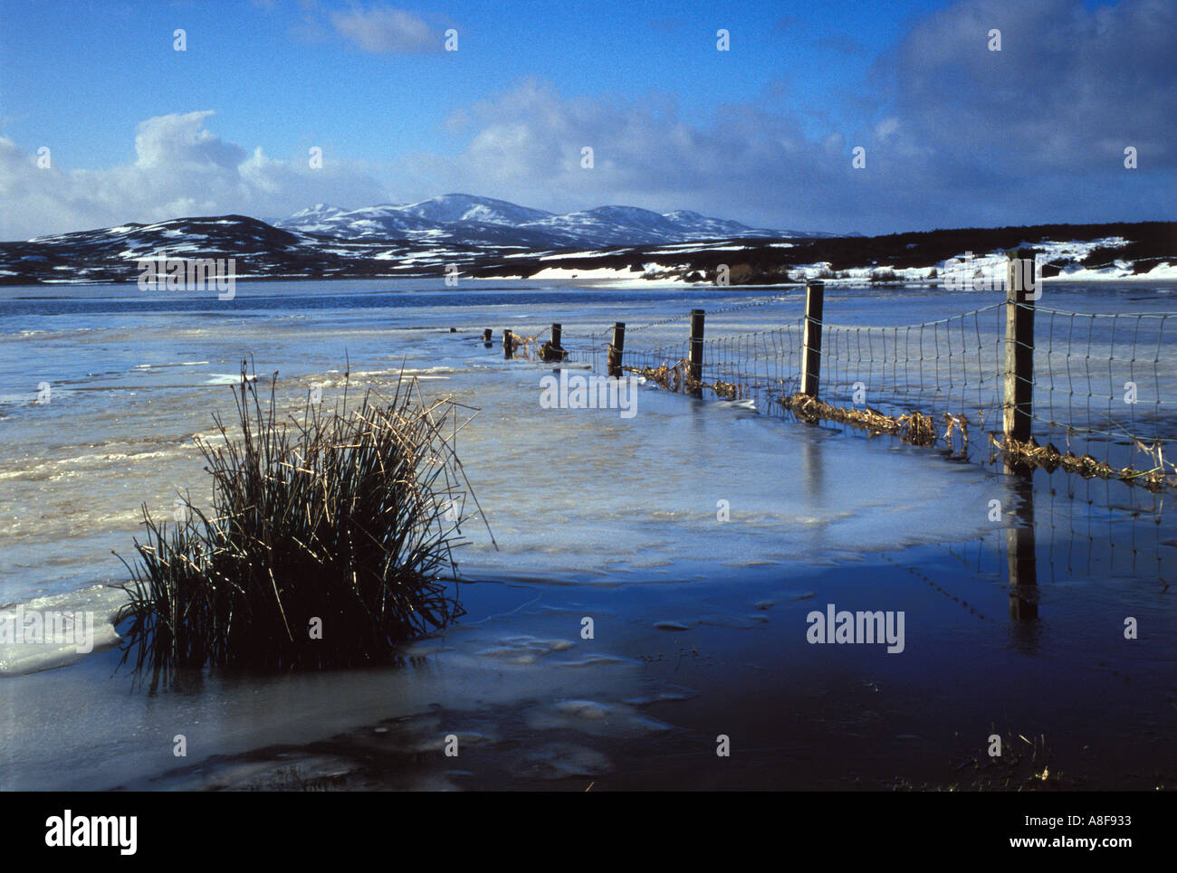 Scotland Highlands Frozen Flooded Loch above plataue overlooking Glen ...