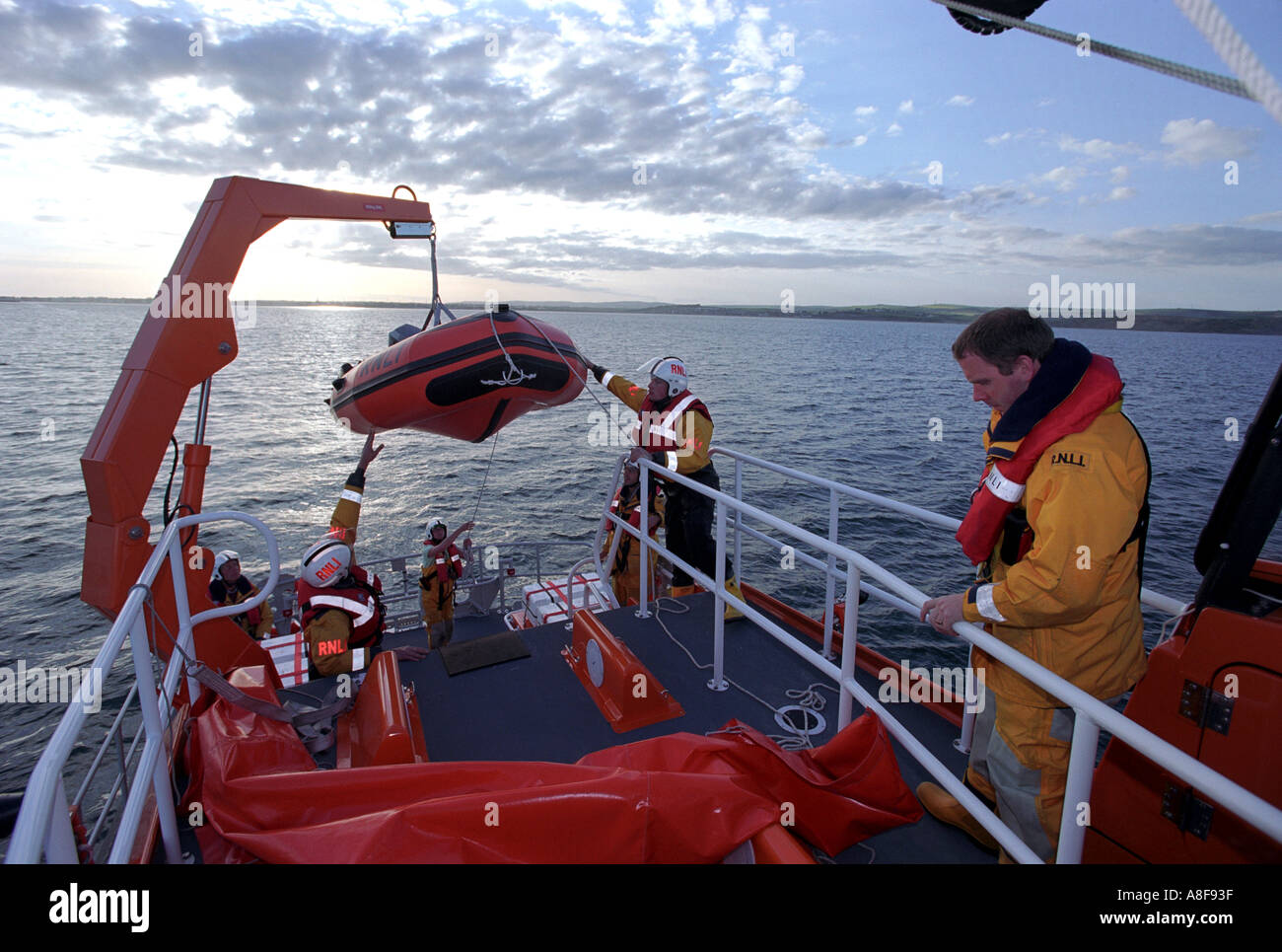 An RNLI Y boat is launched from a lifeboat Britain UK Stock Photo - Alamy