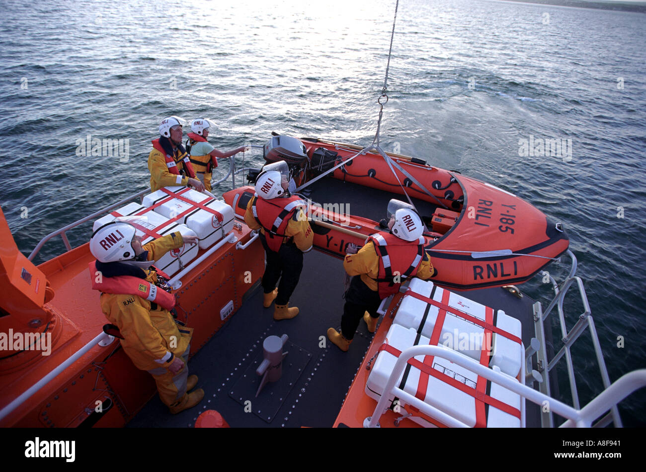 An RNLI Y boat is launched from a lifeboat Britain UK Stock Photo - Alamy