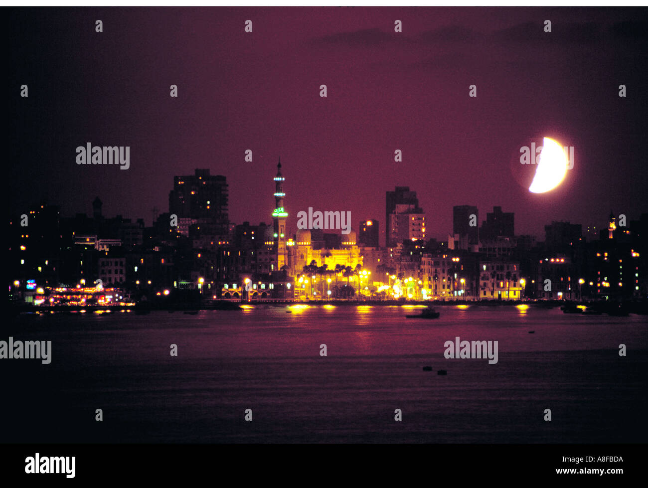 Skyline of Alexandria Egypt at night Stock Photo - Alamy