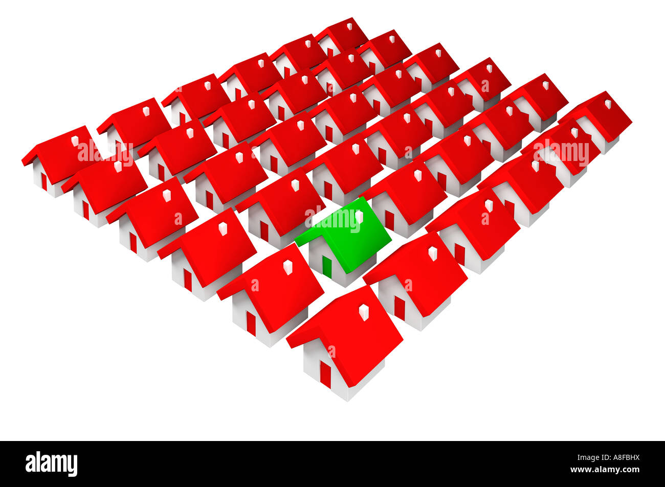 Block of red houses with one green Environment concept Stock Photo - Alamy