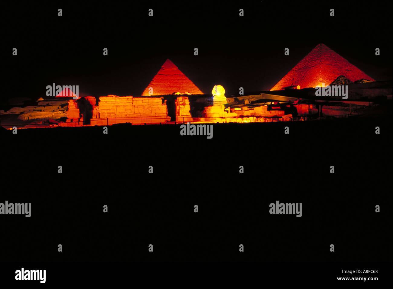 Pyramids of Giza and Sphinx at Night Giza Egypt Stock Photo - Alamy