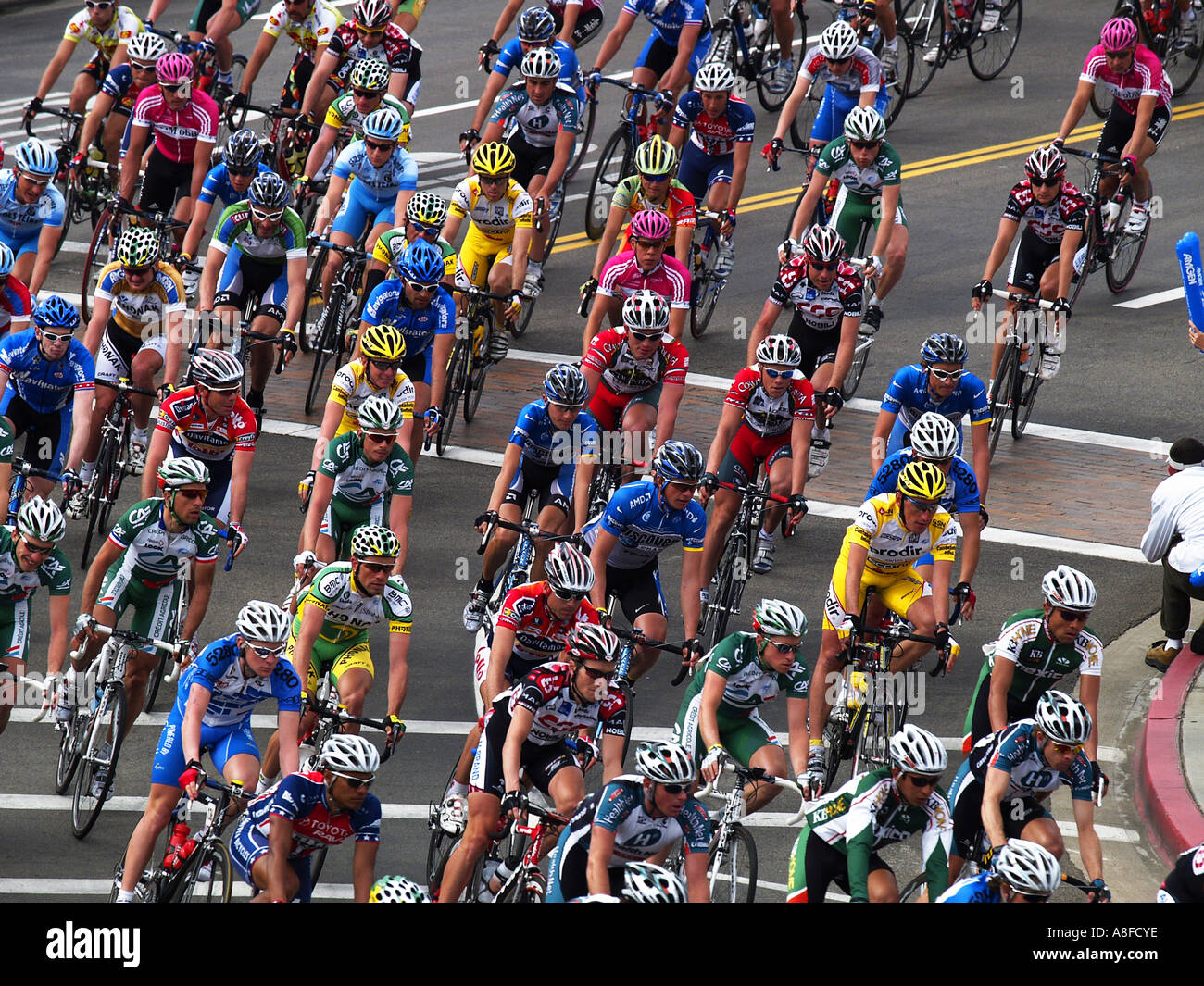 Amgen California Tour, showing the colorful pack.many cyclists. Redondo ...