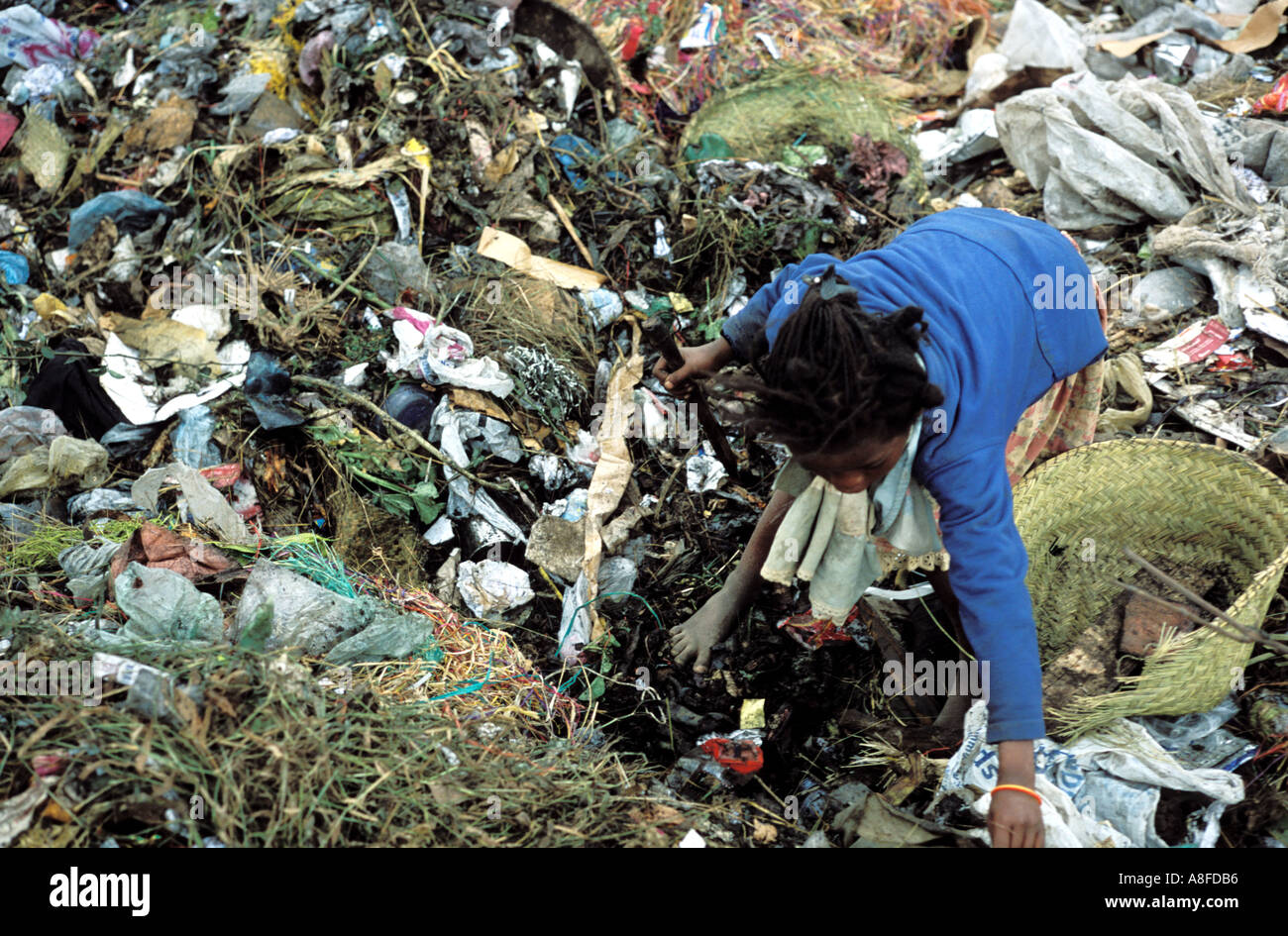 girl picking garbage in the Antananarivo Madagascar dump Stock Photo ...