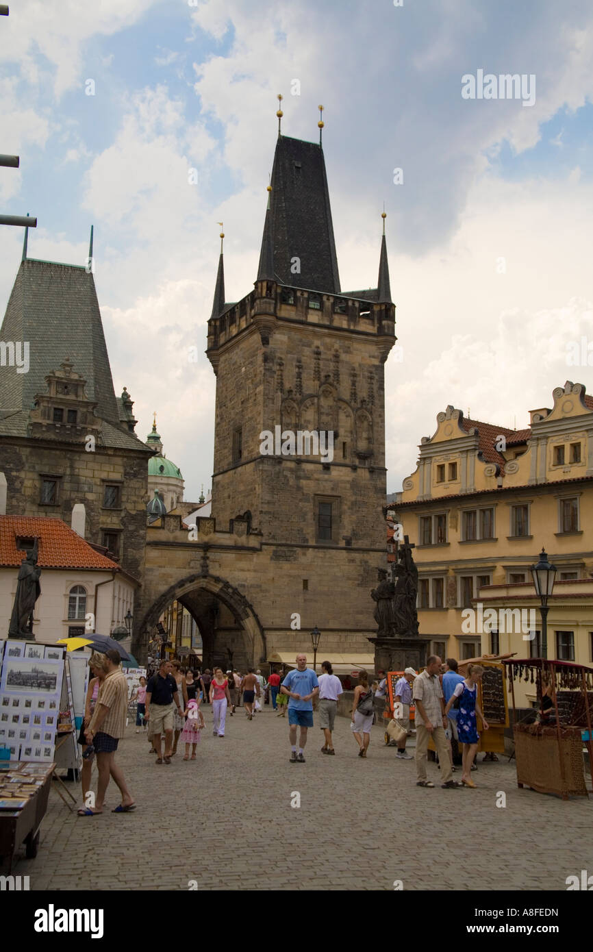 The Charles Bridge and gate, Prague, Bohemia, Czech Republic Stock ...