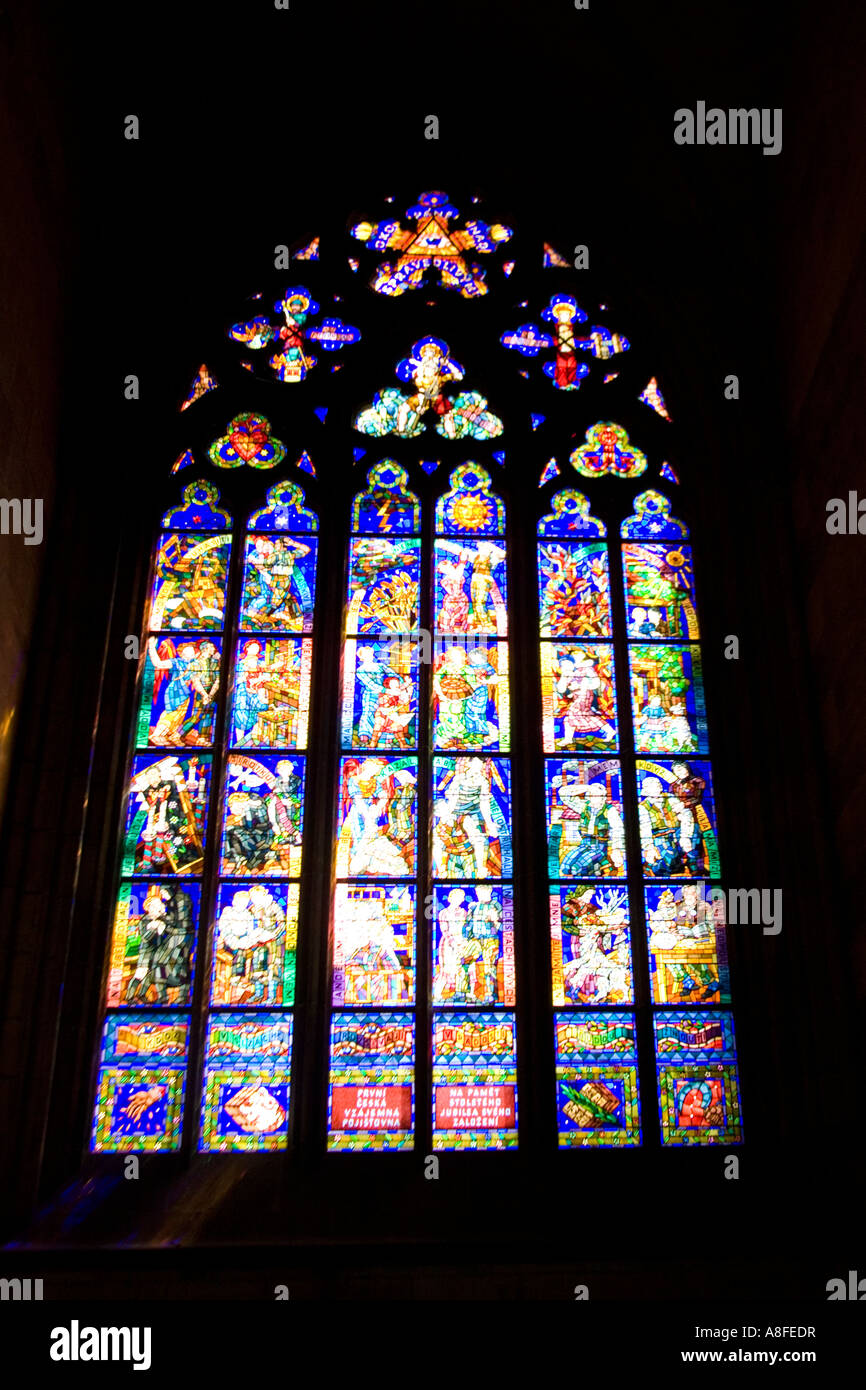 Stained glass window in St. Vitus Cathedral, Prague Castle, Prague ...